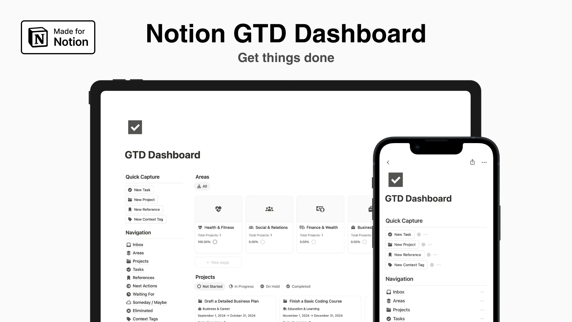 Notion GTD Dashboard - Productivity Template
